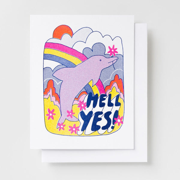 Hell Yes! Dolphin Risograph Card – Ruby Press Mercantile
